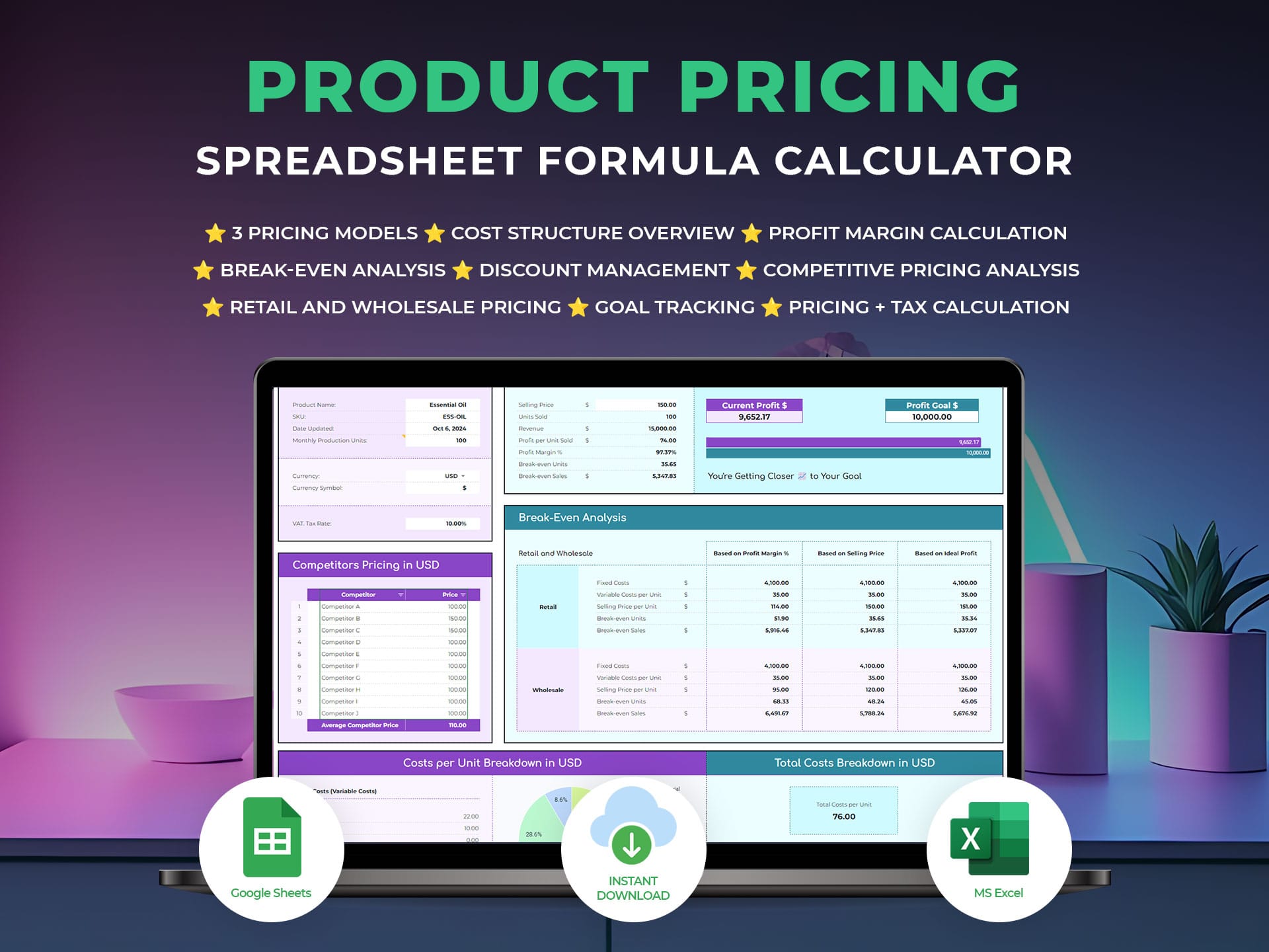 Product Pricing Spreadsheet Formula Calculator Google Sheets & Excel